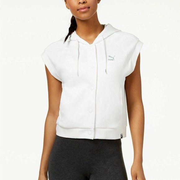 Puma | Tops | Puma Classics Cropped Sleeveless Hoodie White L | Poshmark